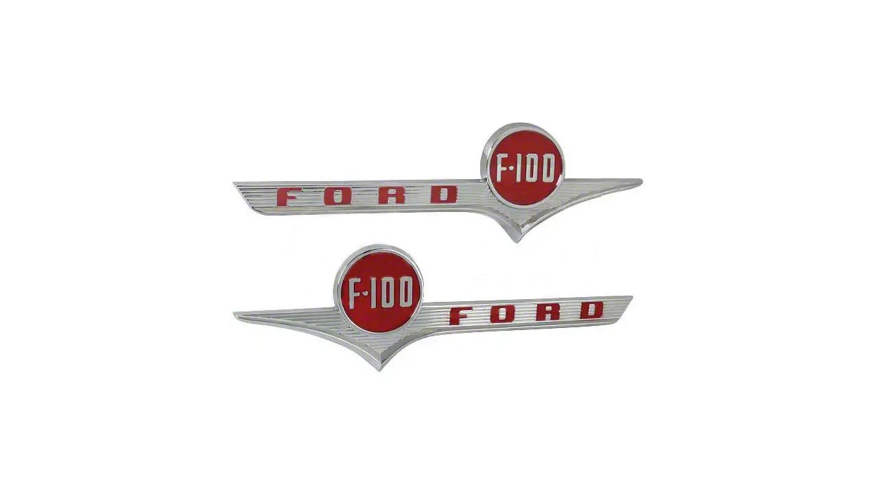Ecklers Hood Side Emblems, Chrome-Red Accents And Lettering (1956 F-100 ...