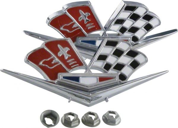 Ecklers 1963L-1966 Corvette Side Fender Emblems Dark Red Flags