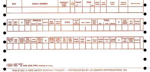 Ecklers 1966 Mustang Assembly Line Build Sheet