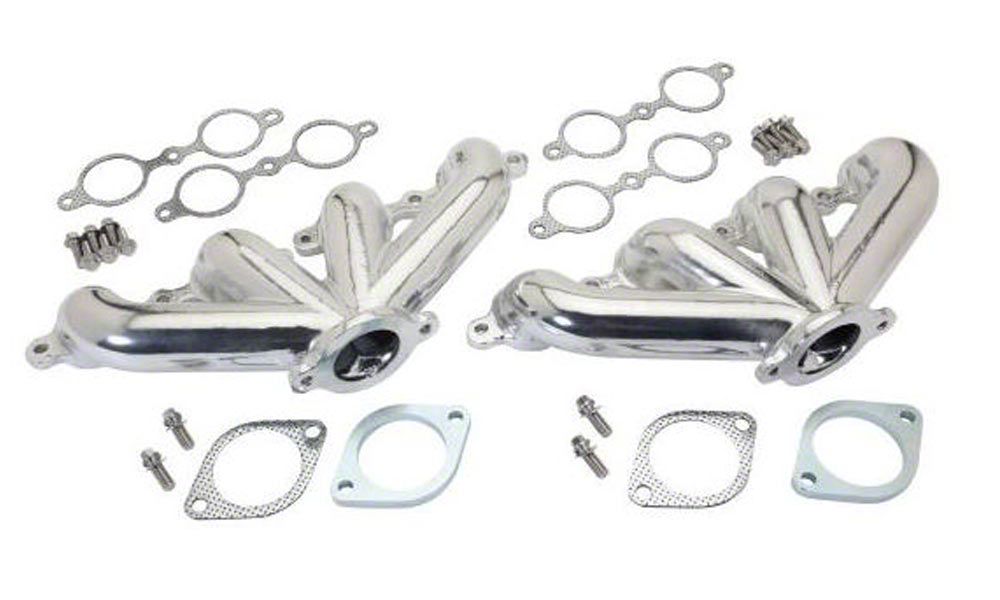 Ecklers Center Dump Cast Iron LS Exhaust Manifolds Chrome (67-69 Camaro)