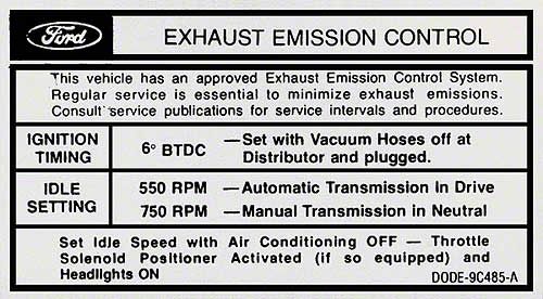 Ecklers Emissions Decal, 200/250 6-Cylinder with Automatic or Manual ...