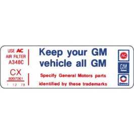 Ecklers 1975 Air Cleaner Decals 350-2v, Do Keep Your GM All GM
