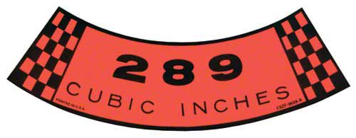 Ecklers Air Cleaner Decal - 289 Cubic Inches - Ford