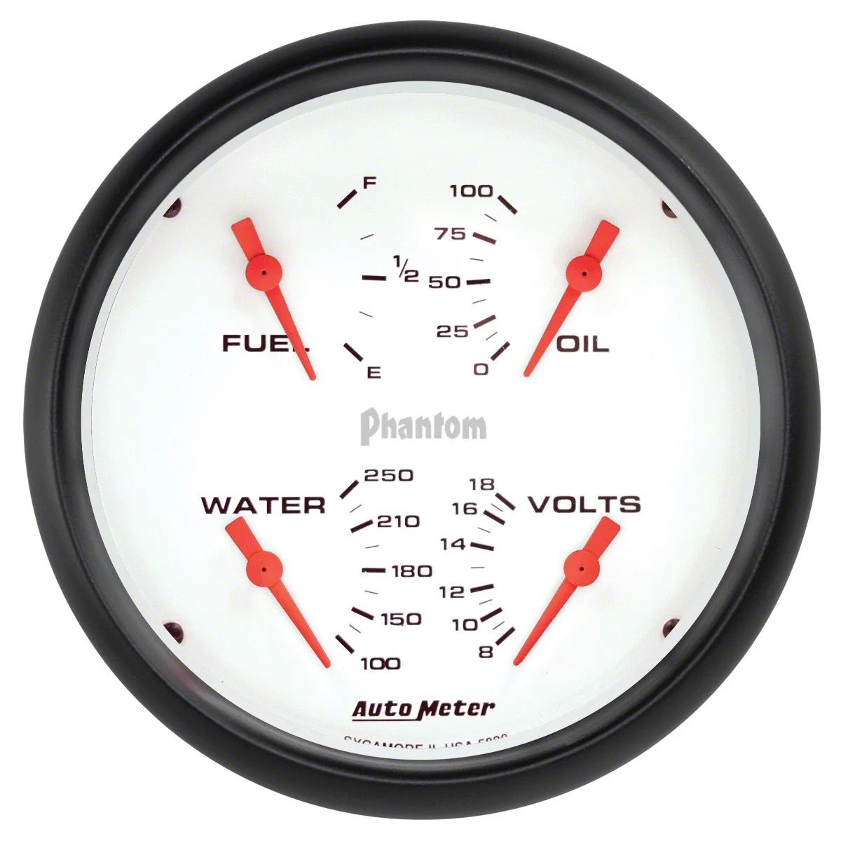 Auto Meter Ecklers Phantom Series 5-Inch Quad Gauge; 240 ohm Empty to ...