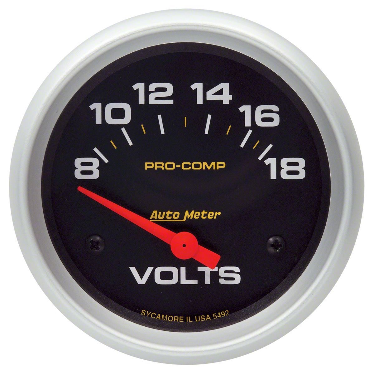 Auto Meter Ecklers Pro-Comp Series 2-5/8-Inch Voltmeter Gauge; 8-18V 5492 (Universal; Some ...