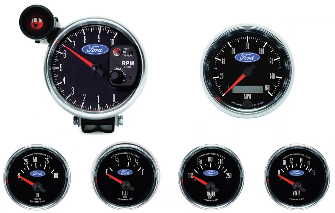 Ecklers Autometer Gage Set W/5 Ped Tach,Ford Logos