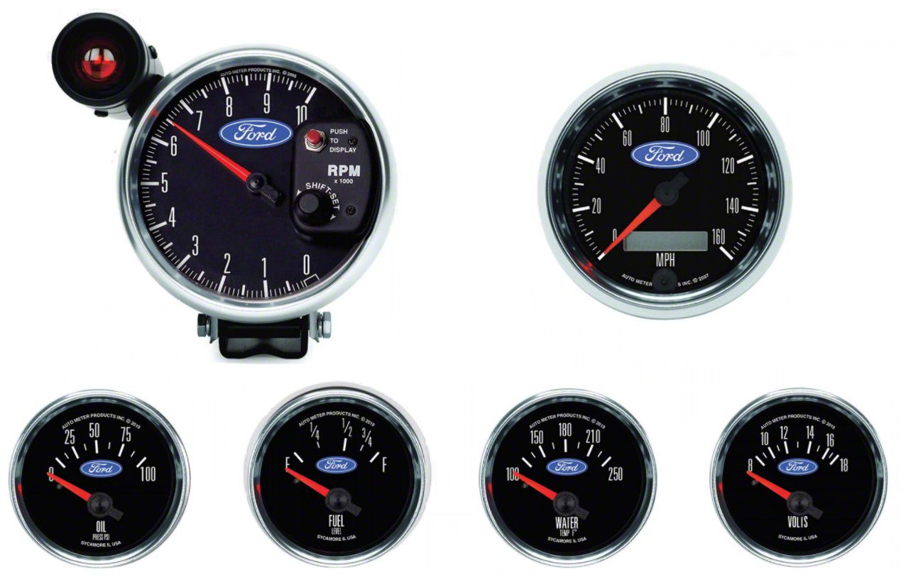 Ecklers Autometer Gage Set W/5 Ped Tach,Ford Logos