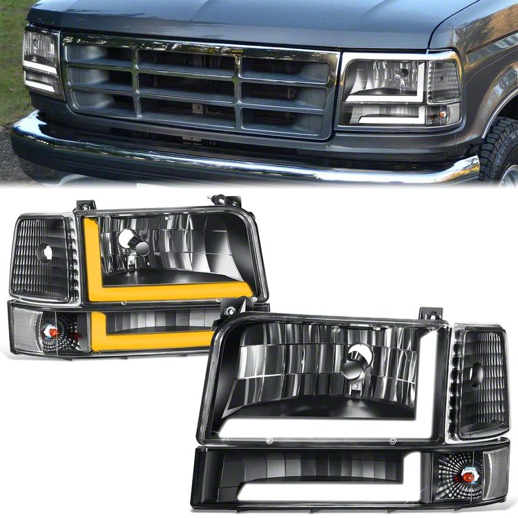 Ecklers LED Switchback Headlights with Clear Corners; Black Housing ...