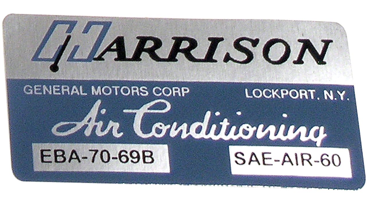 CA Ecklers Air Conditioner Foil Plate Decal 0330 (1969 Corvette C3)