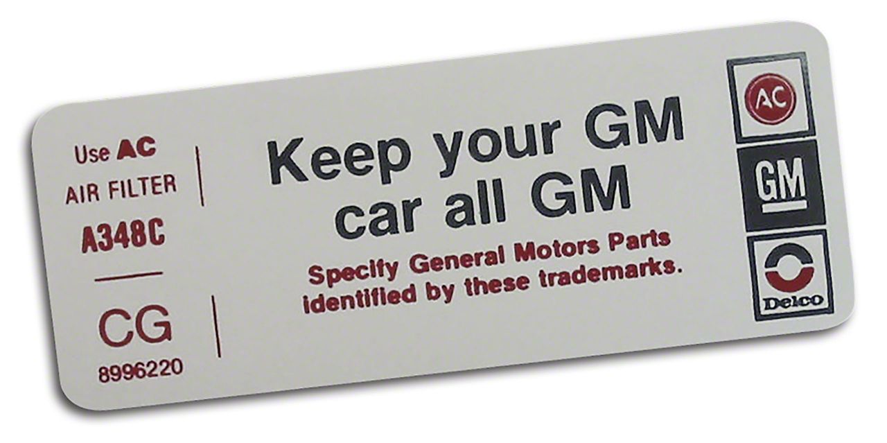 CA Ecklers Keep Your GM Car All GM Air Cleaner Decal 0321 (1979 ...