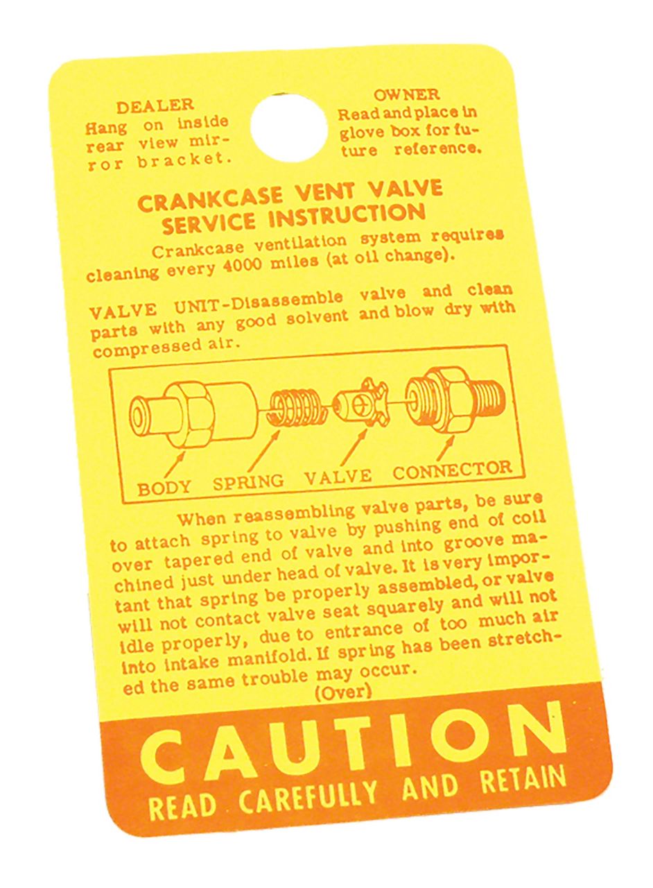 Auto Accessories of America Ecklers PCV Tag 35387 (61-62 Corvette C1)