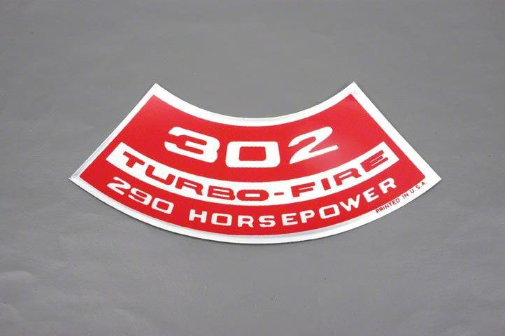 Ecklers Camaro Air Cleaner Decal, 302 Turbo-Fire 290 Horsepower, 1967 ...
