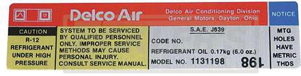 Ecklers Air Conditioning Compressor Decal, Delco (79-82 Camaro)