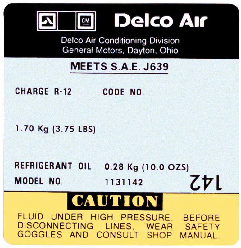 Ecklers Air Conditioning Compressor Decal, Delco (1979 Camaro)