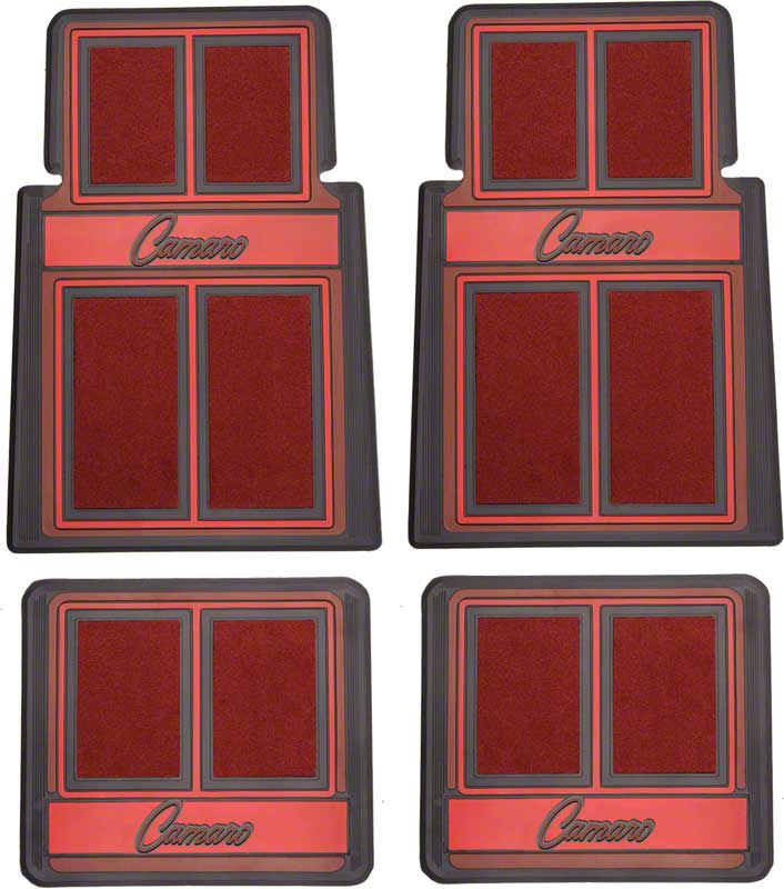 Ecklers Front and Rear Floor Mats with Script Lettering; Red (67-69 Camaro)