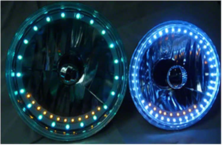 Ecklers 7 Round White Diamond Multi Color Halo Headlight W/Signal