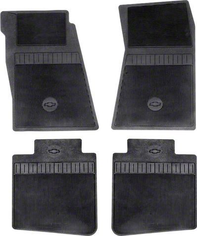 Ecklers Rubber Front and Rear Floor Mats with Bow Tie Logo; Black (67 ...