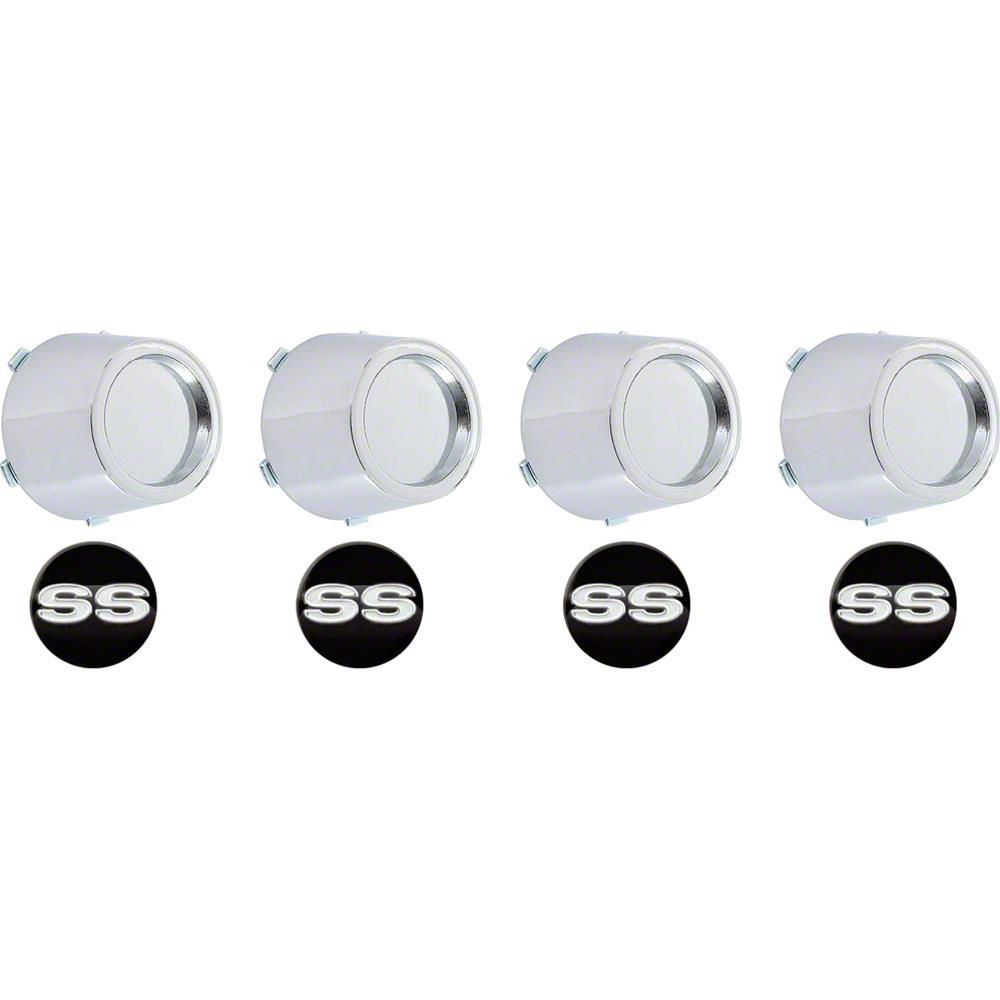 Ecklers SS Wheel Center Cap Set; Black (1969 Camaro)