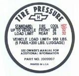 Ecklers Camaro Tire Pressure Decal, SS350, Glove Box Door, 1967