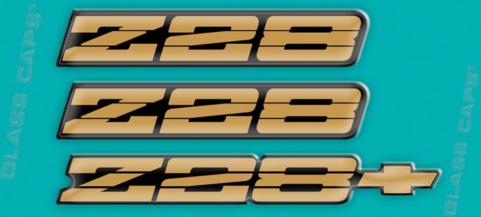 Ecklers Z28 Rocker/Rear Bumper Domed Decal Emblem Kit; Gold (91-92 Camaro)
