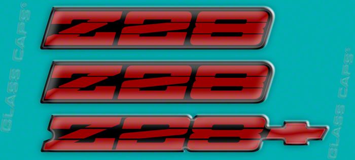 Ecklers Z28 Rocker/Rear Bumper Domed Decal Emblem Kit; Red (91-92 Camaro)