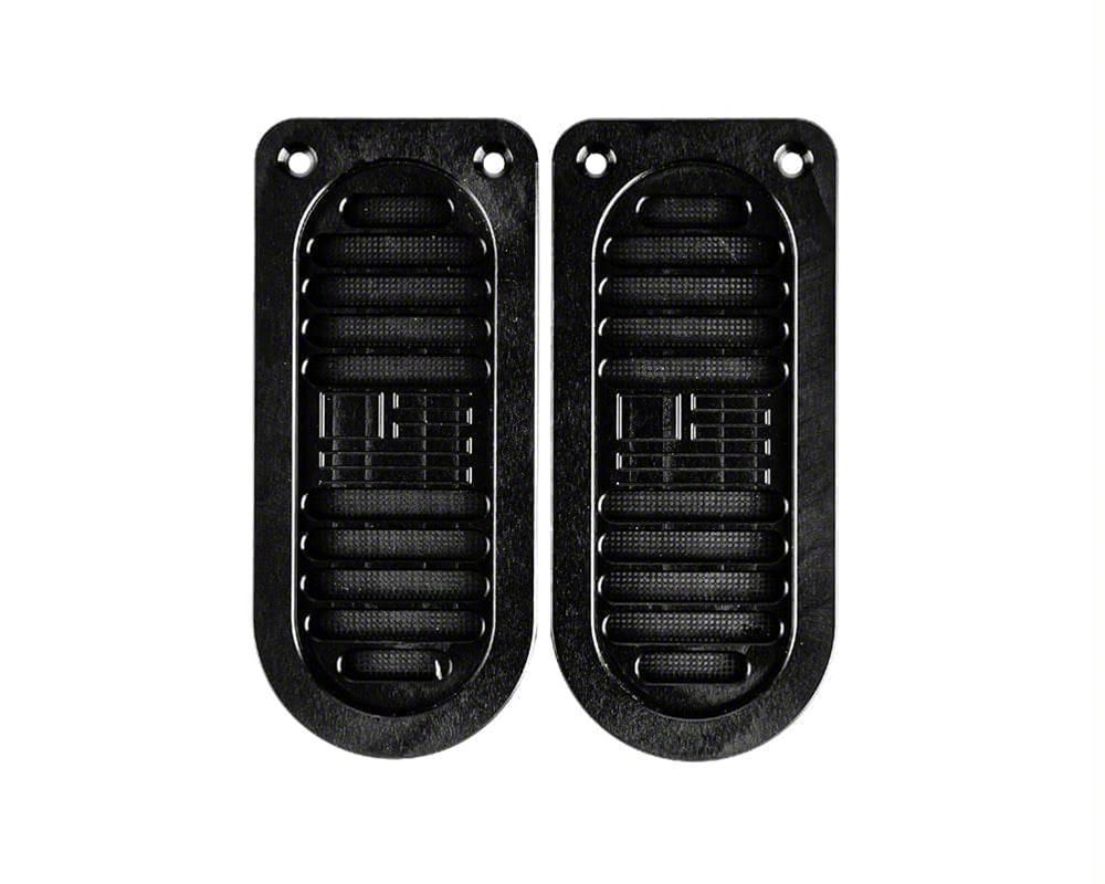 Ecklers Billet Door Jamb Vents with Engraved Flag; Black Anodized (72 ...