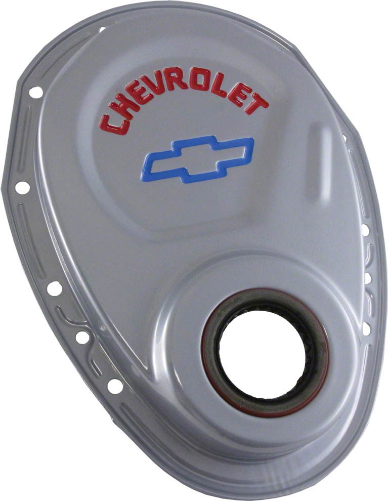 Ecklers Timing Chain Cover,SB,Gray w/Chevy Script & Bowtie,58-72 (55-57 ...