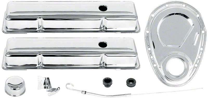 Ecklers Low Profile Valve Covers and Timing Chain Cover; Chrome (60-86 ...
