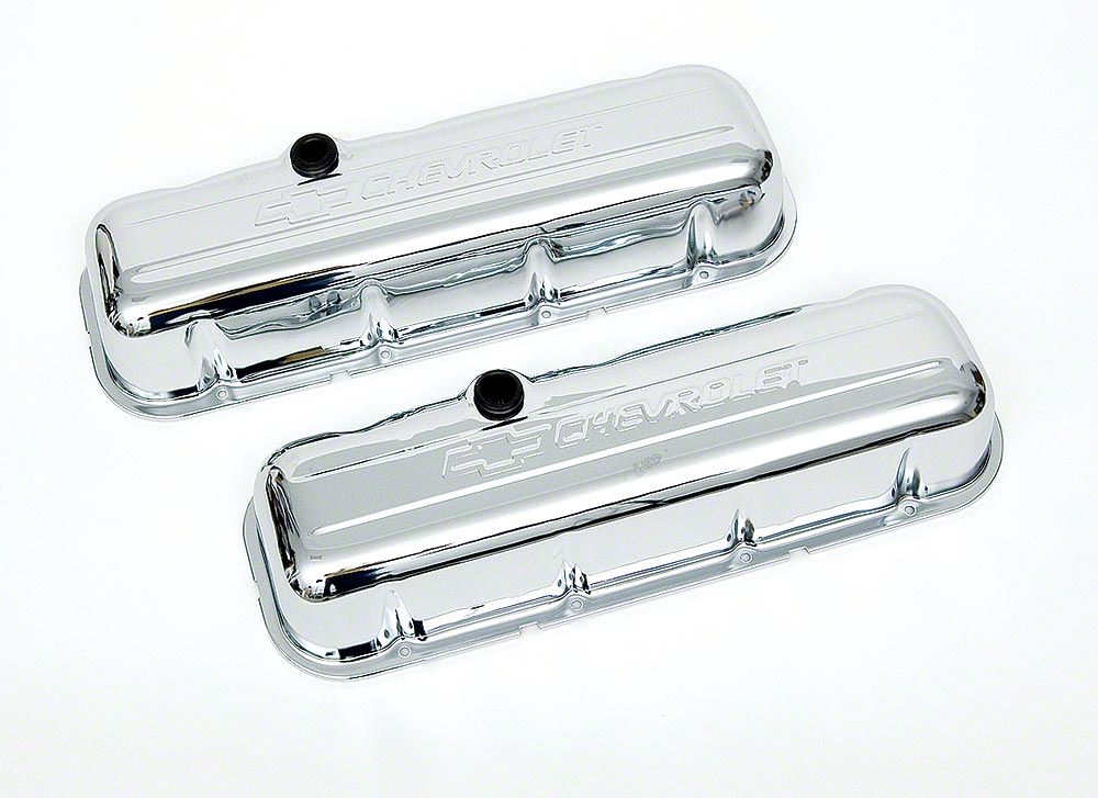 Ecklers Valve Covers,BB,Tall Chrome,w/Chev Script & Bowtie,55-72