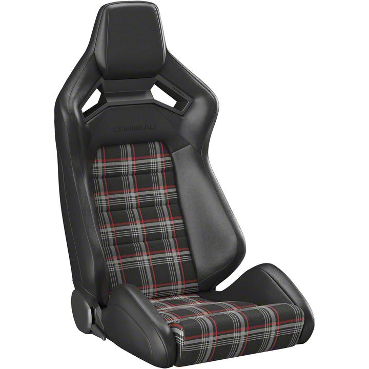 Corbeau Ecklers Sportline RRX Reclining Seats; Black Vinyl/Red Plaid ...