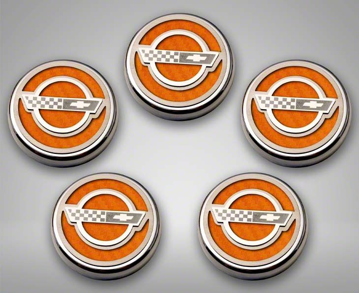 Ecklers C4 Style Fluid Cap Covers; Orange Carbon Fiber (84-96 Corvette ...