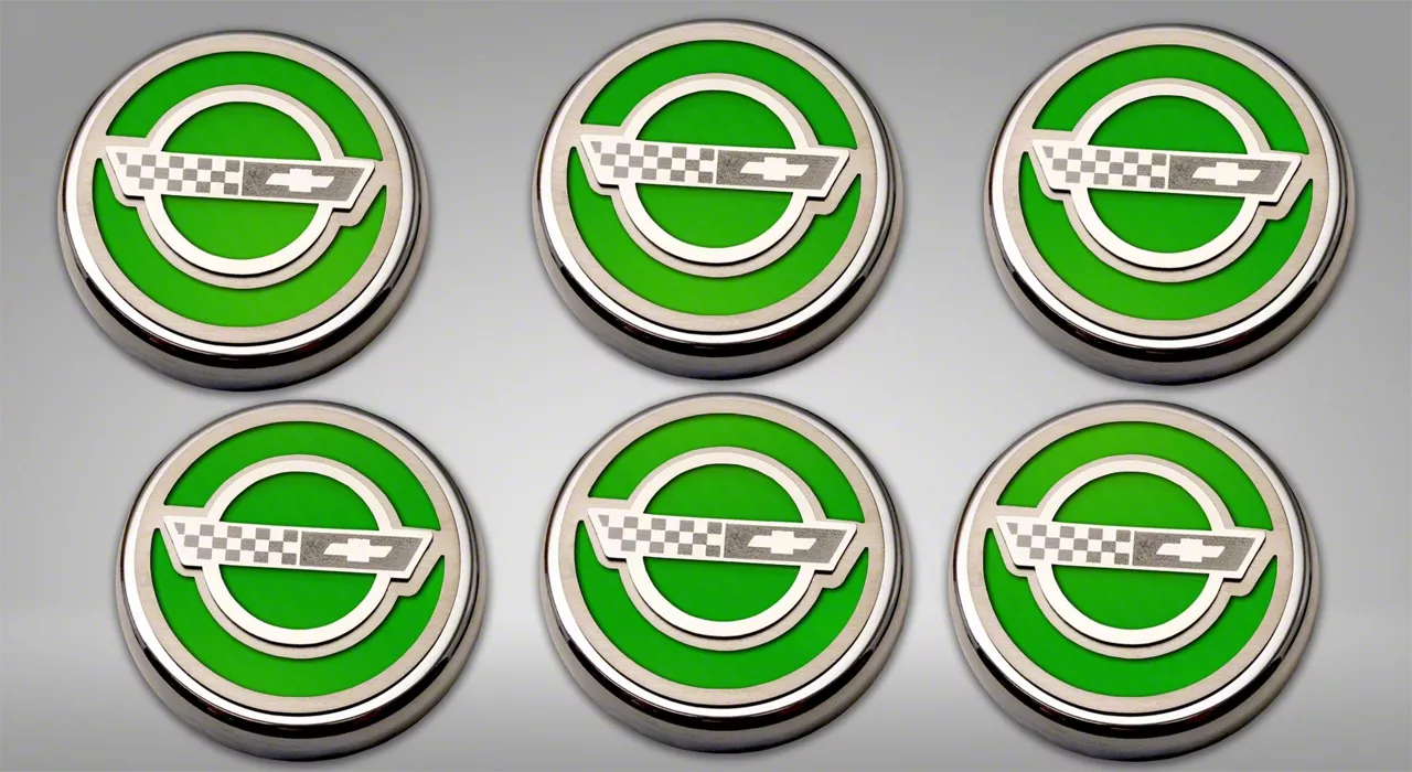 Ecklers C4 Style Fluid Cap Covers; Solid Synergy Green (84-96 Corvette ...
