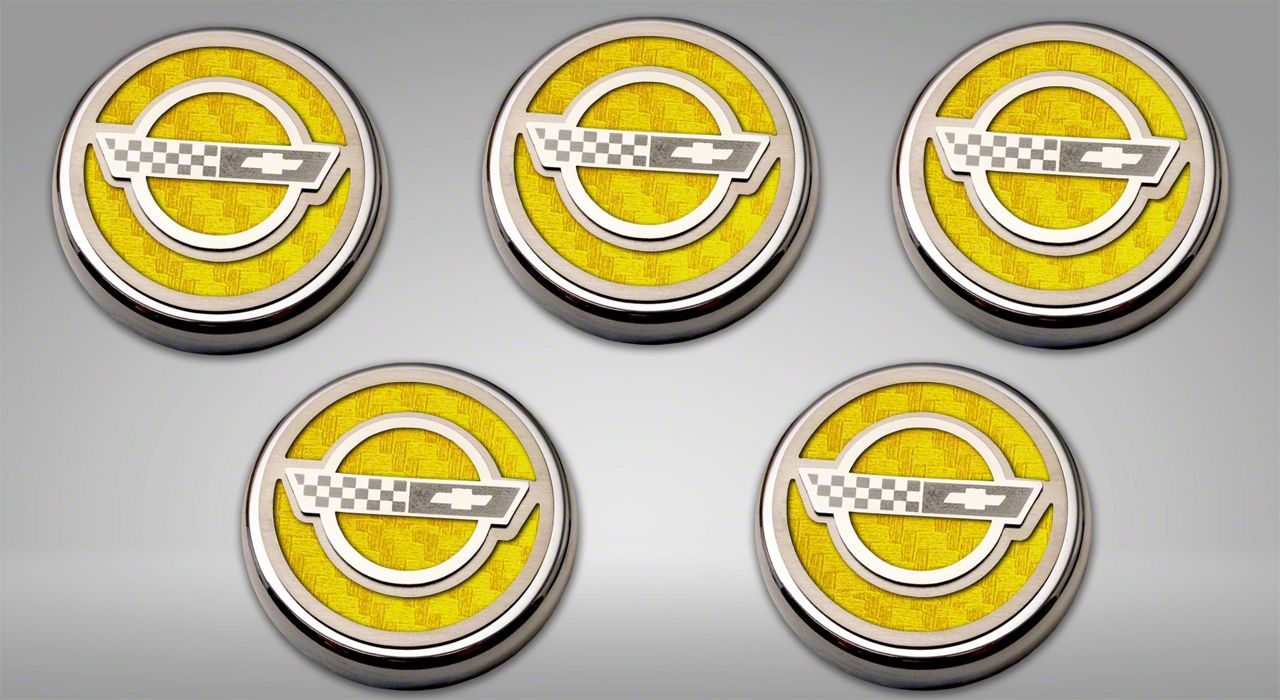 Ecklers C4 Style Fluid Cap Covers; Yellow Carbon Fiber (84-96 Corvette ...