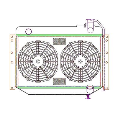 Ecklers ComboUnit DownFlow Radiator; 2-Row (55-60 V8 Corvette C1 w ...