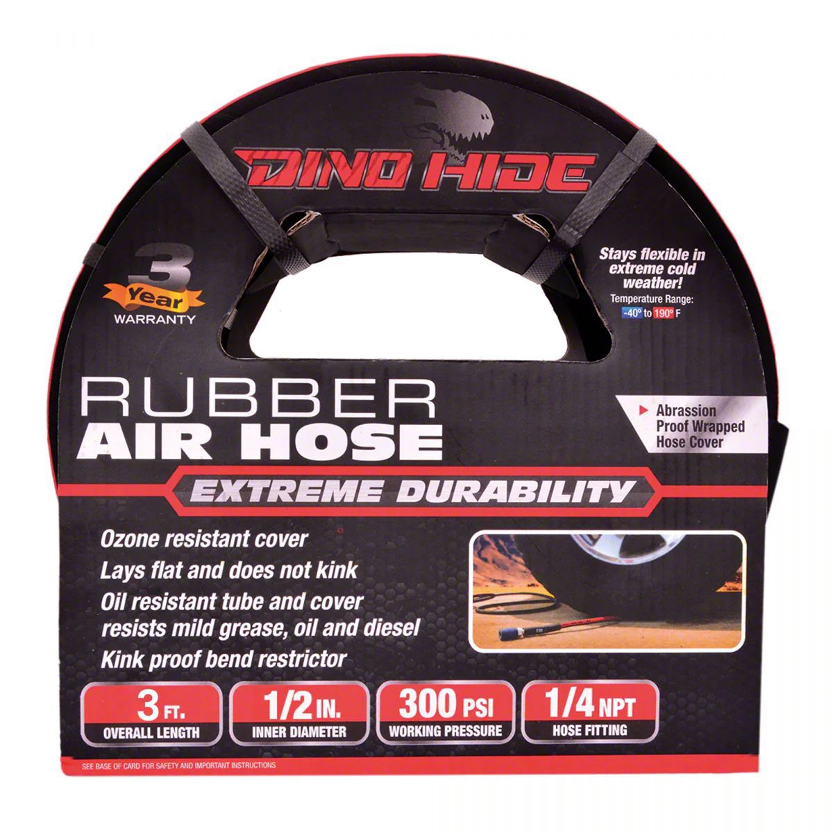 Dino-Hide Universal EK Rubber Lead In Air Hose; 1/2-Inch x 3-Foot ...