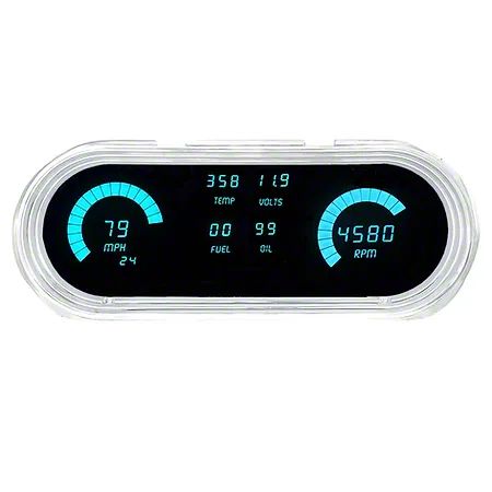 Ecklers LED Digital Gauge Panel; Teal (62-65 Chevy II)