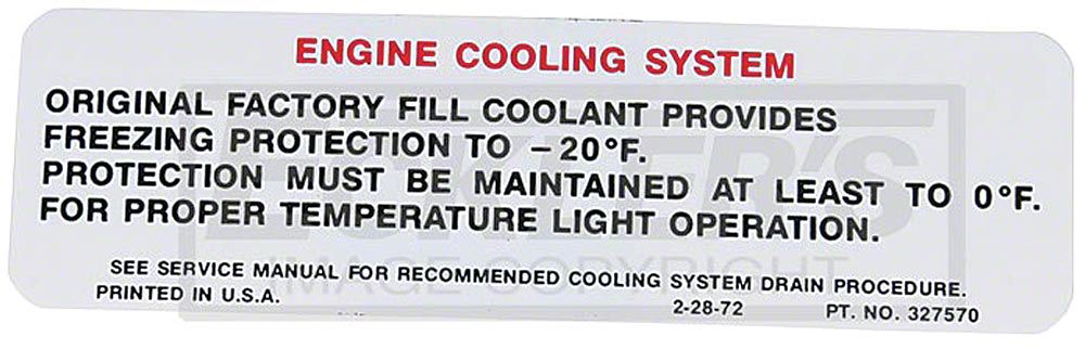 Ecklers El Camino Engine Compartment Decal, Caution Cooling System,1974 ...