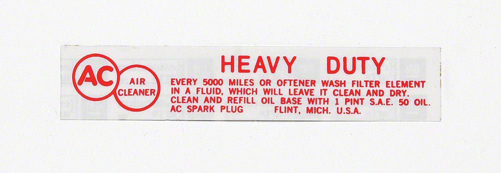 Ecklers Full Size Chevy Air Cleaner Decal, 235ci 6-Cylinder, 1958-1962