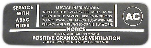 Ecklers Full Size Chevy Air Cleaner Service Instructions Decal, 283ci ...