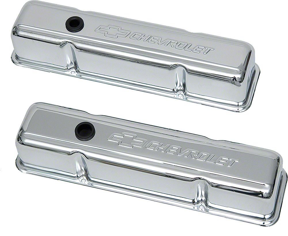Ecklers Valve Covers,SB,Tall Chrome,w/Chevy Script & Bowtie,55-72