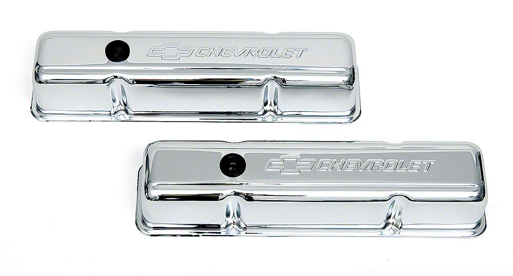 Ecklers Valve Covers,SB,Tall Chrome,w/Chevy Script & Bowtie,55-72
