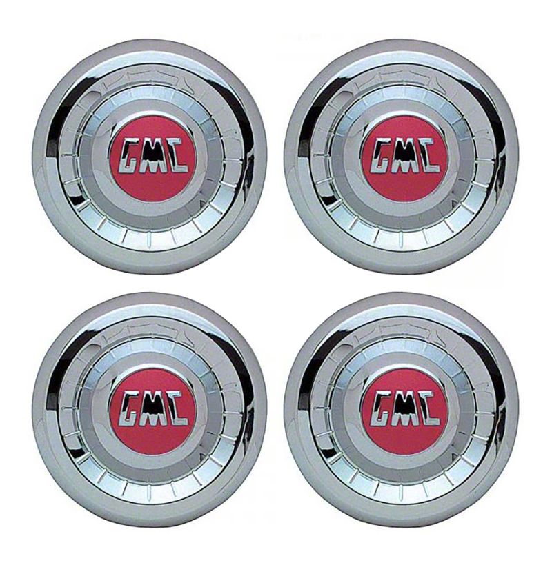 Ecklers Hub Caps GMC Chrome, Red Details, Set of 4 1955-1959