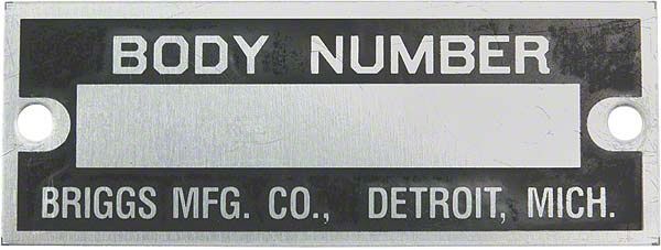 Ecklers Body Number Plate/ Briggs/ Zinc (1928-1931 Model A)