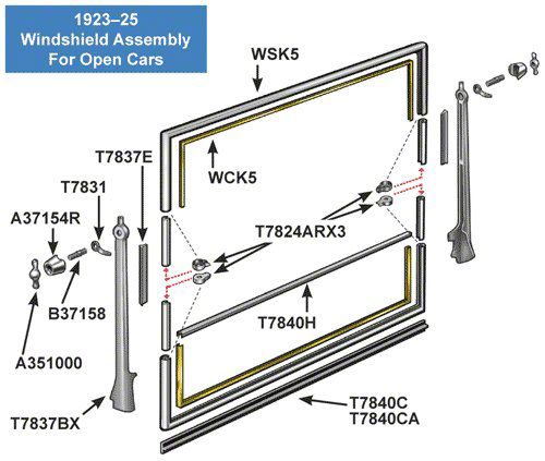 Ecklers 23-25/steel Windshield Frame With Brass Channel