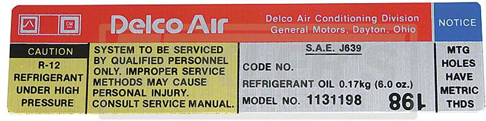Ecklers Air Conditioning Compressor Decal, Delco Compressor 1131198 ...