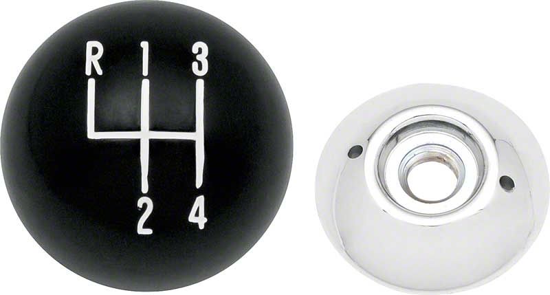 Ecklers Hurst 4-Speed Shift Knob; 3/8-Inch Thread; Black With Chrome Base (67-69 Camaro)
