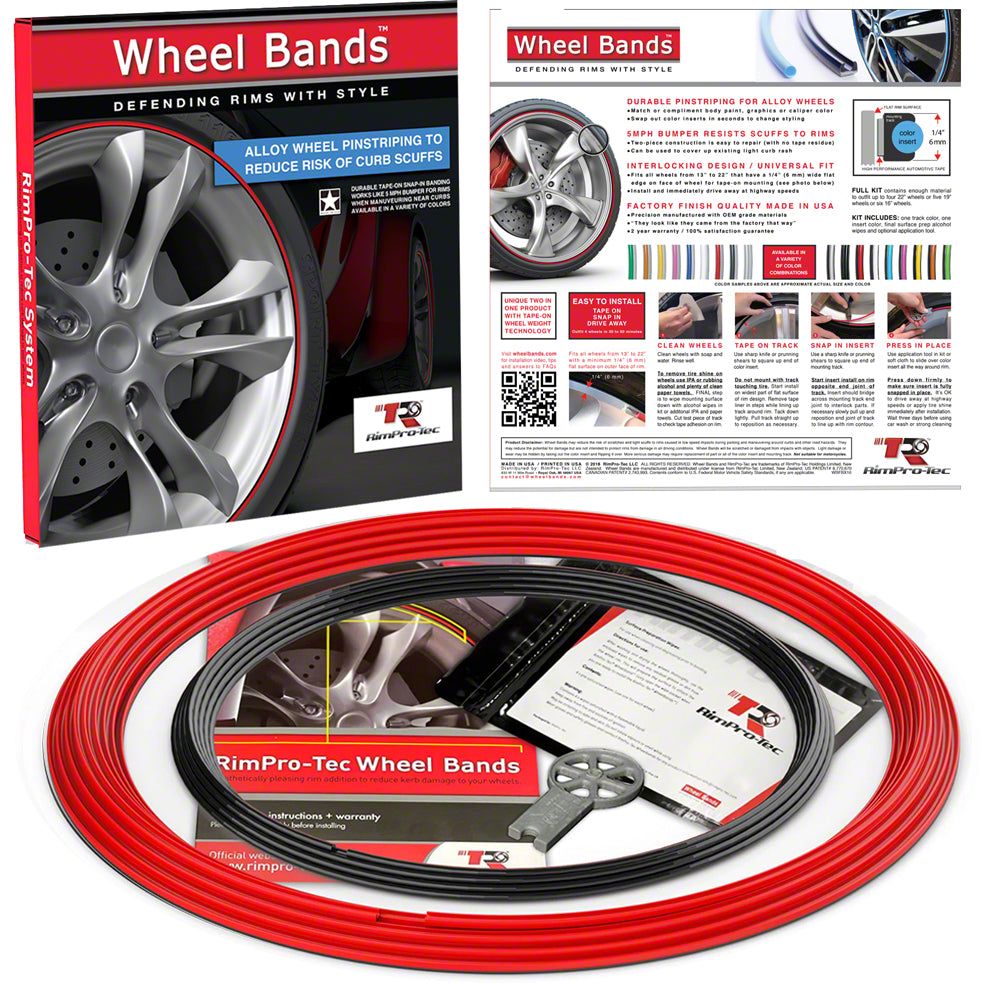 RimPro-Tec Ecklers 13 to 22-Inch Wheel Bands Kit with Black Insert; Red ...