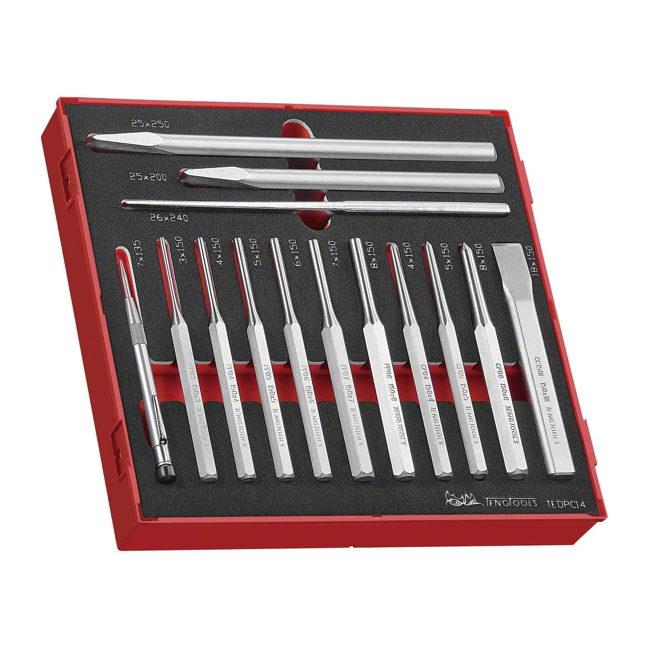Teng Tools Universal EK Parallel Pin Punch and Flat Cold Chisel Set; 14 ...