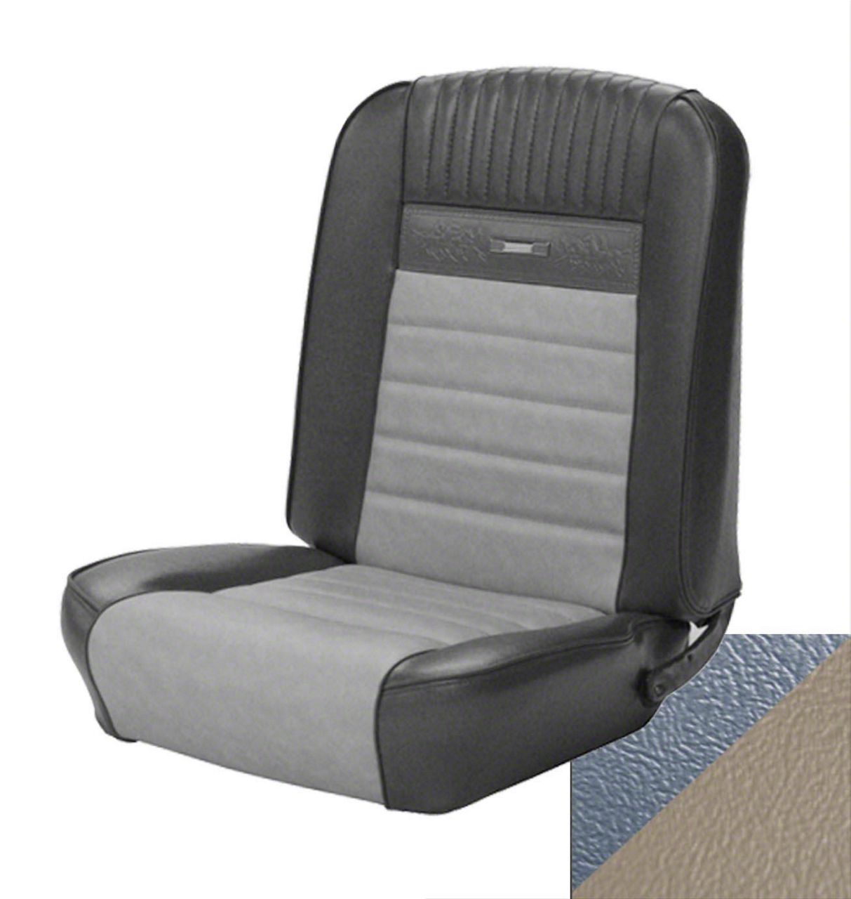 TMI Ecklers Deluxe Pony Front and Rear Seat Upholstery Kit; Light Blue/Off White Sierra Vinyl 43 ...