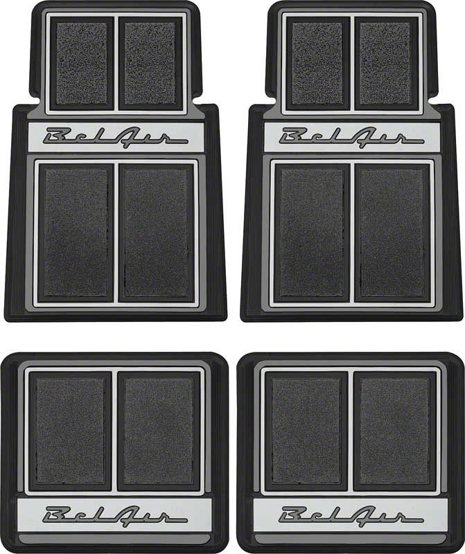 Ecklers Front and Rear Floor Mats with Bel Air Logo; Black (55-57 150 ...